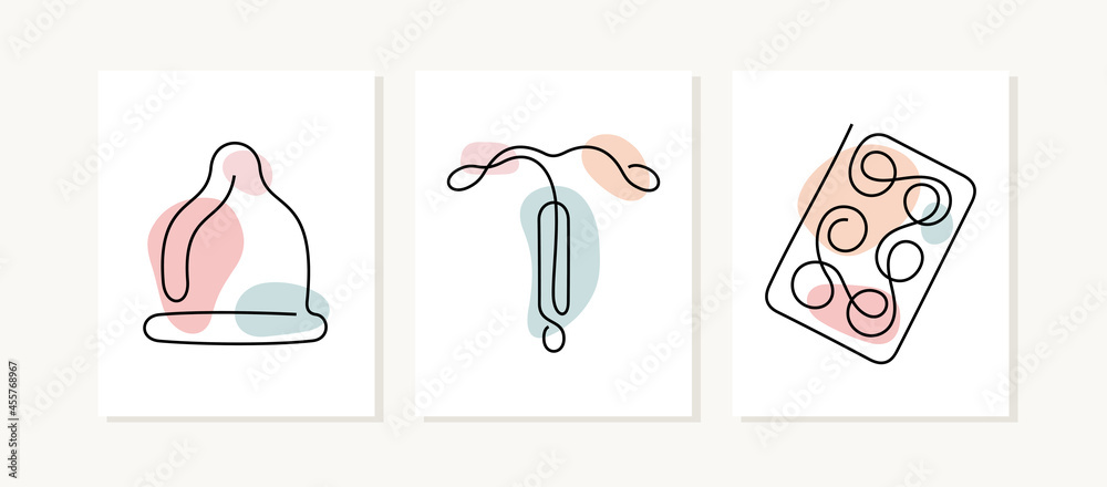 Contraception methods cards. Continuous line vector illustration. Stock ...
