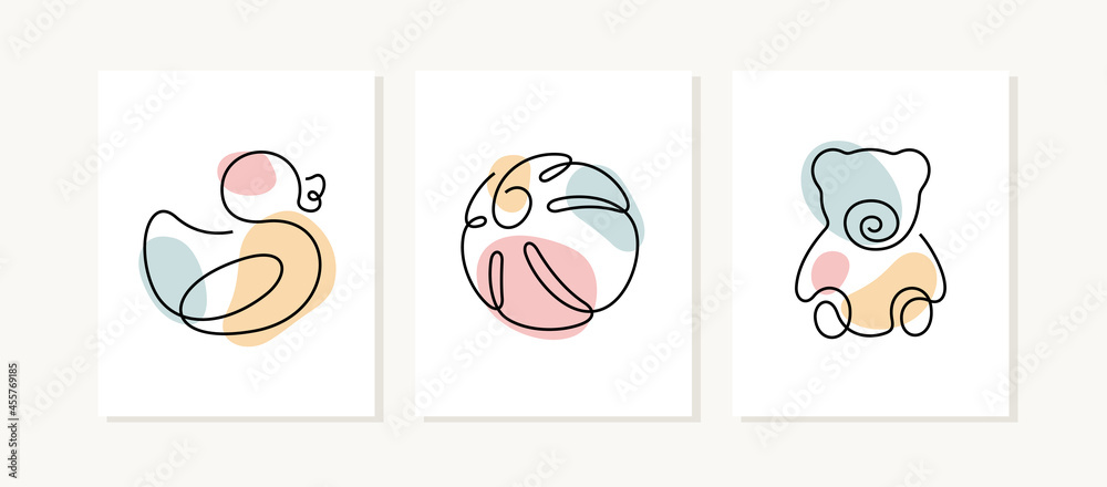 Baby toys cards. Continuous line vector illustration. Stock Vector ...