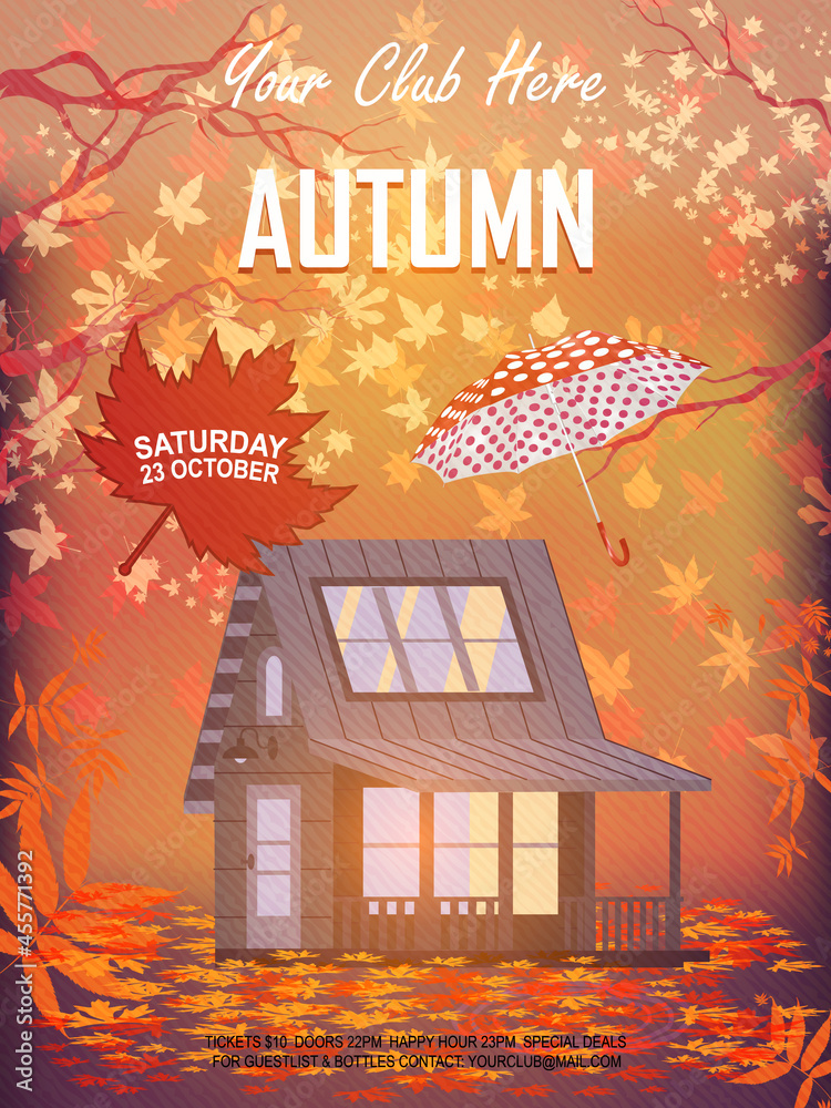 Autumn mood hand drawn poster template. Season nature vector ...