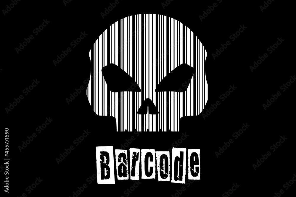Barcode abstract art design in black and white colors forming a skull ...