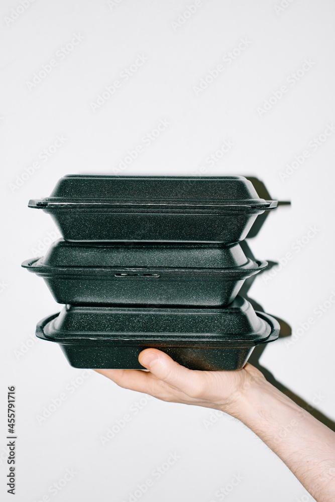 Stack of food delivery package Stock Photo | Adobe Stock