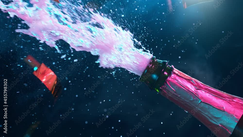 Super slow motion of Champagne explosion with flying cork closure ...
