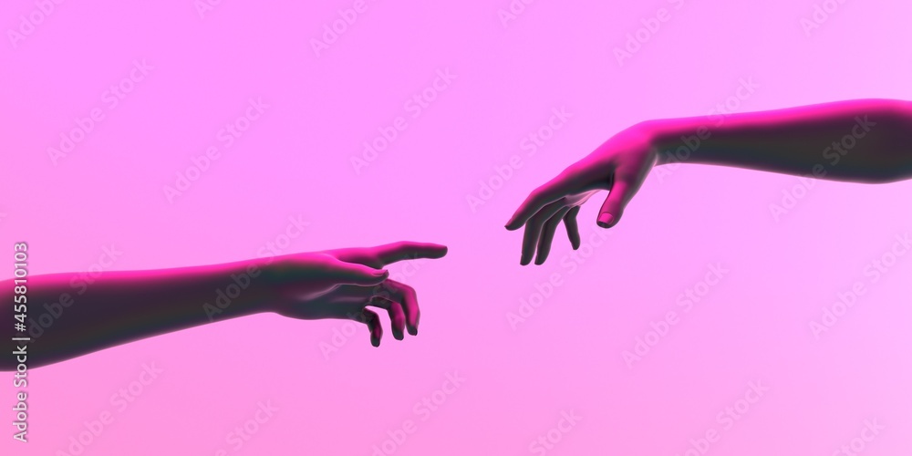 Modern 3d illustration with two hands about to touch each other Stock ...