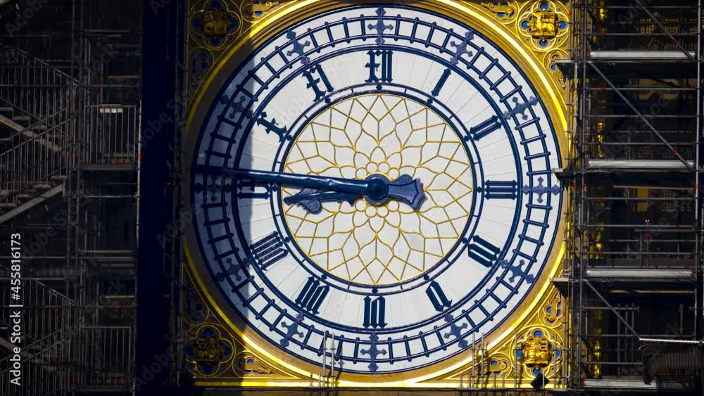 The Big Ben clock tower restored with dials and clock hands repainted ...