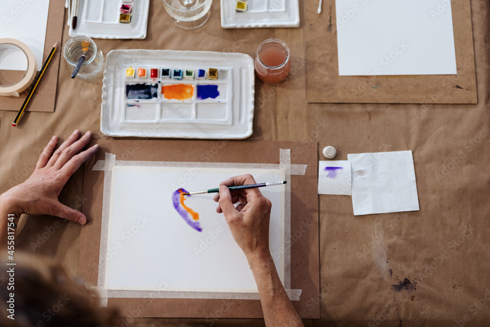 Preparing the drawing for art class with paint Stock Photo | Adobe Stock