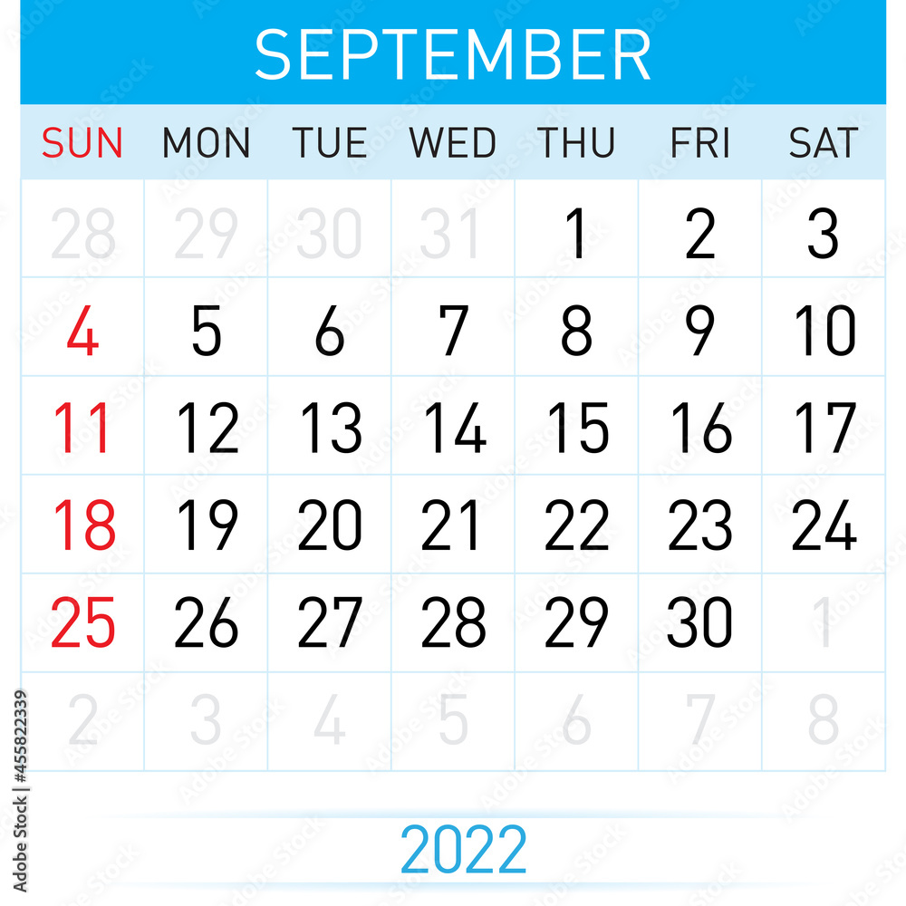 September Planner Calendar 2022. Illustration of Calendar in Simple and ...