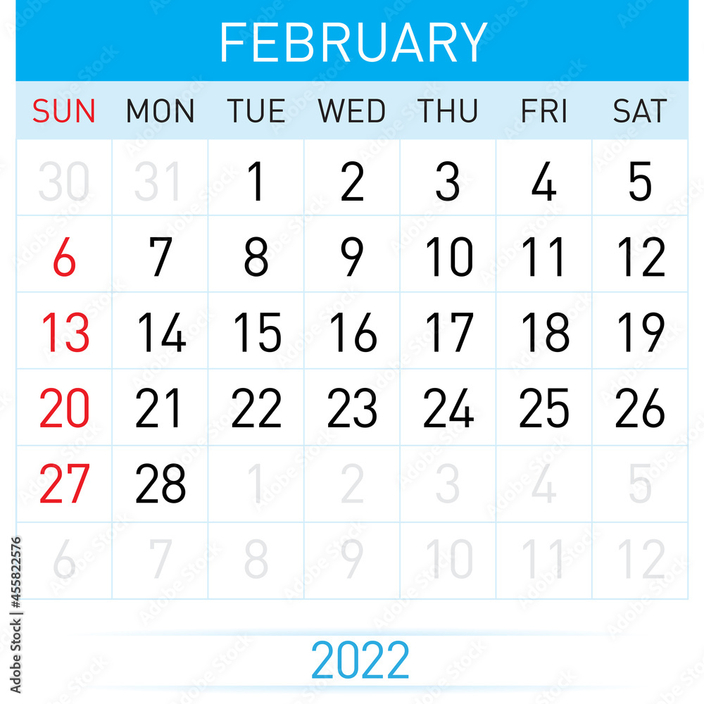 February Planner Calendar 2022. Illustration of Calendar in Simple and ...