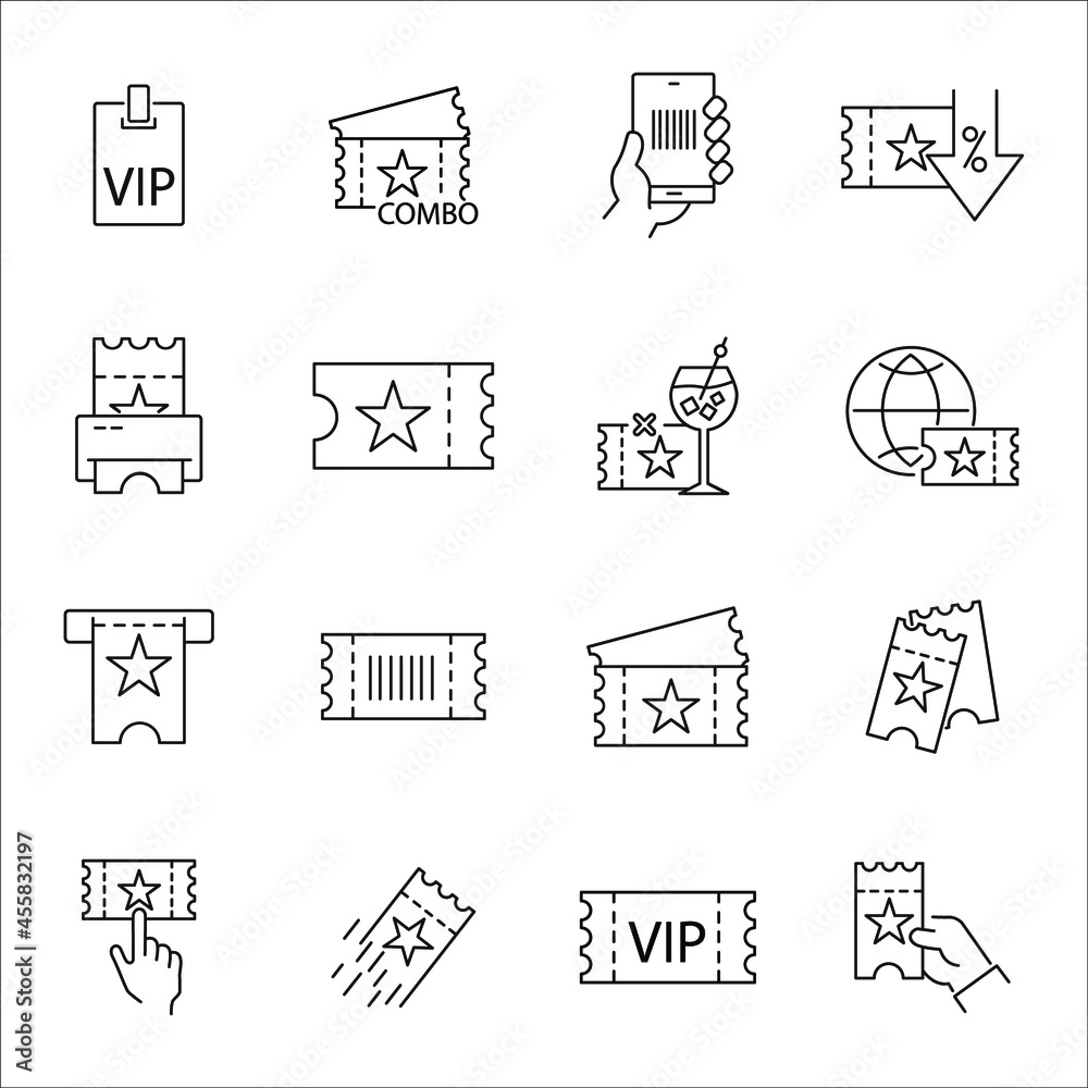 Ticket icons set. Ticket pack symbol vector elements for infographic ...