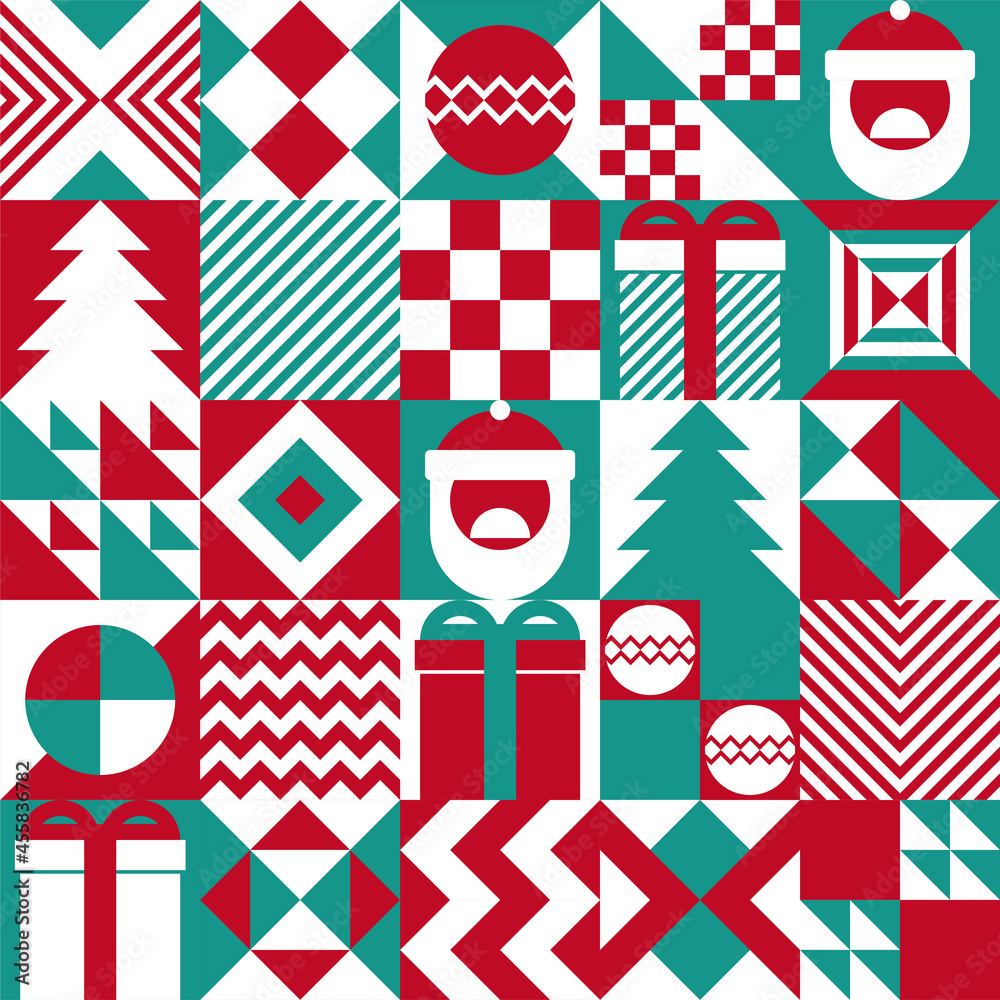 Christmas abstract geometric background with simple shapes, santa claus ...