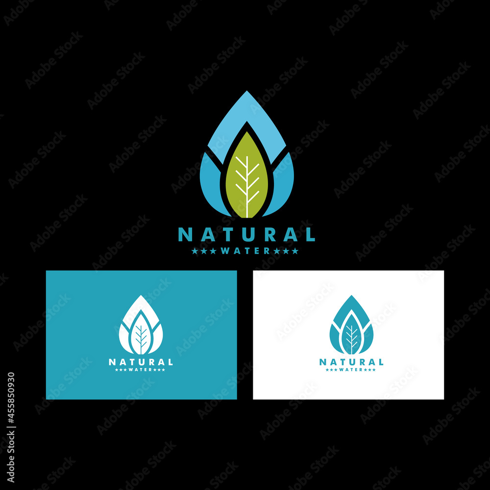 A natural logo of a water drop with a single leaf on it for ecological ...