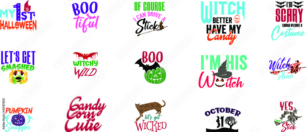 15 Halloween Quotes bundle Vector Design. Halloween sayings. Set of ...