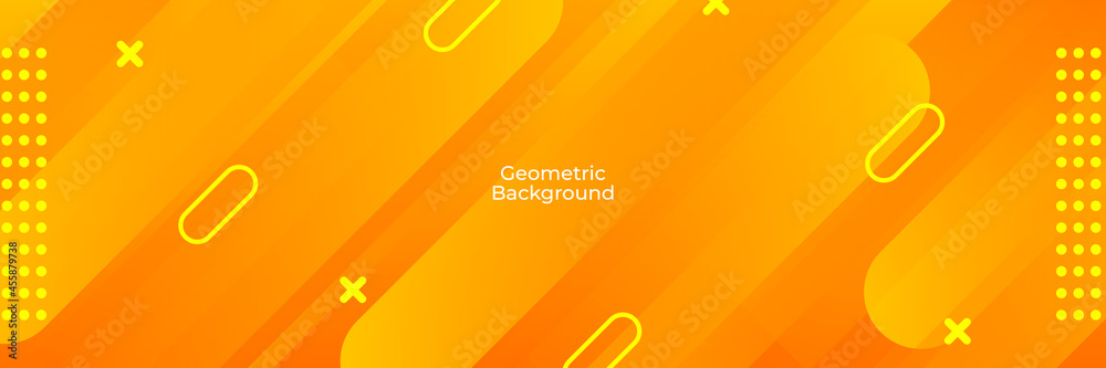 Orange wide banner background. Abstract memphis wide geometric banner ...