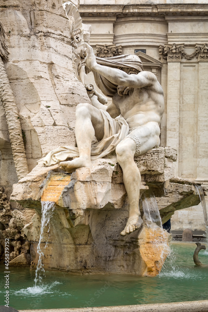 A statue of the the Nile river god, part of the Fontana dei Quattro ...
