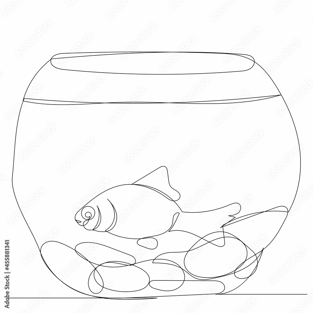 fish in an aquarium drawing by one continuous line, sketch Stock Vector ...