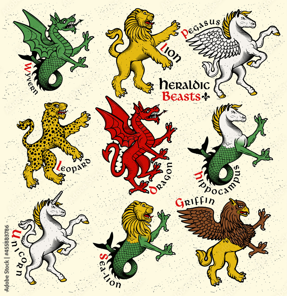 Heraldic beasts. Vector Illustration. Stock Vector | Adobe Stock