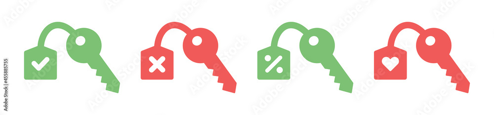 Collection of keys icon. Containing key with check mark, cross mark ...