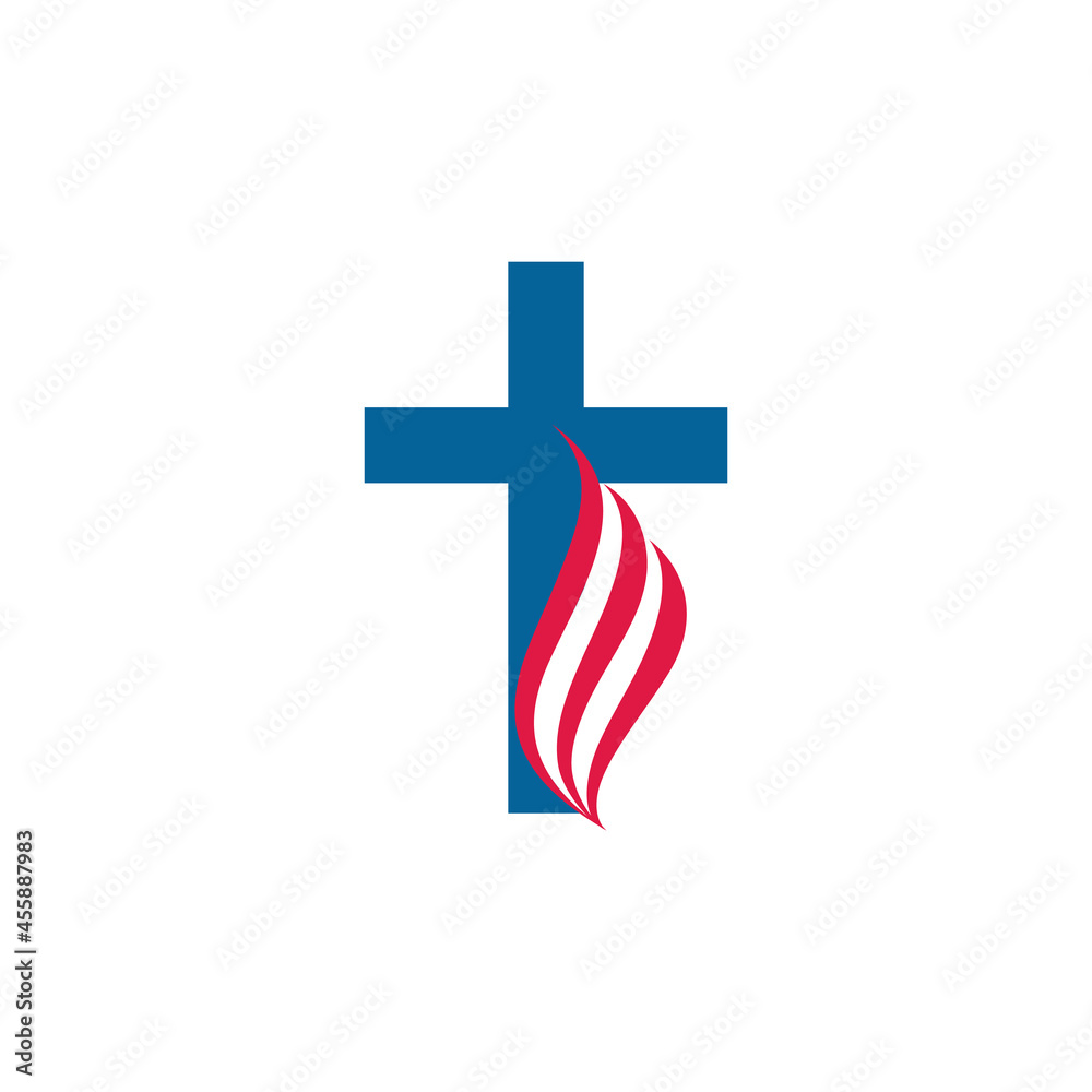 Cross on fire christian church logo. Vector icon for christian ...