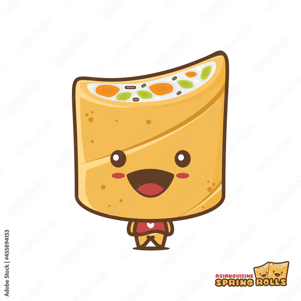 cute spring roll mascot character, food cartoon illustration Stock ...