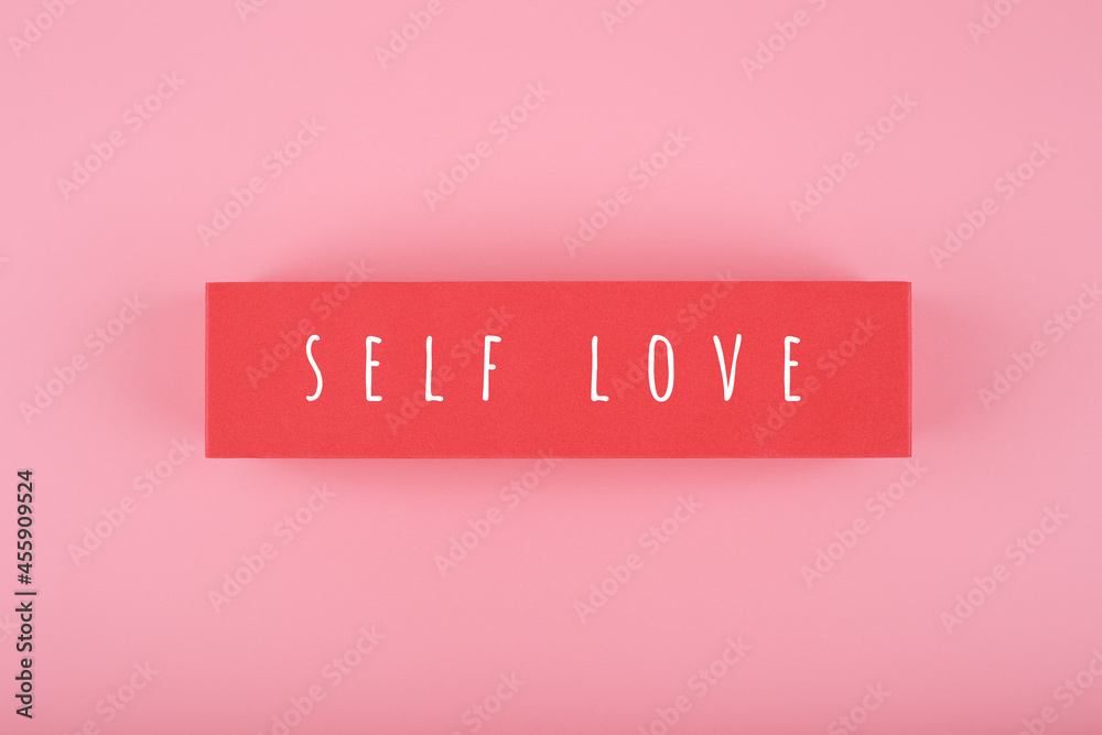 Trendy minimal self love creative concept in pink colors. Mental health ...