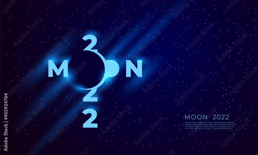 Moon and 2022 text design with eclipse planet and satellite in space ...