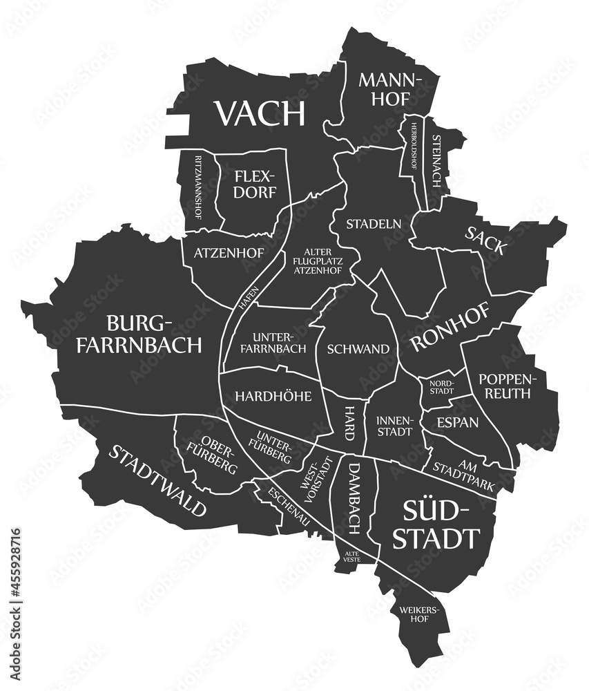 Fürth City Map Germany DE labelled black illustration Stock Vector ...