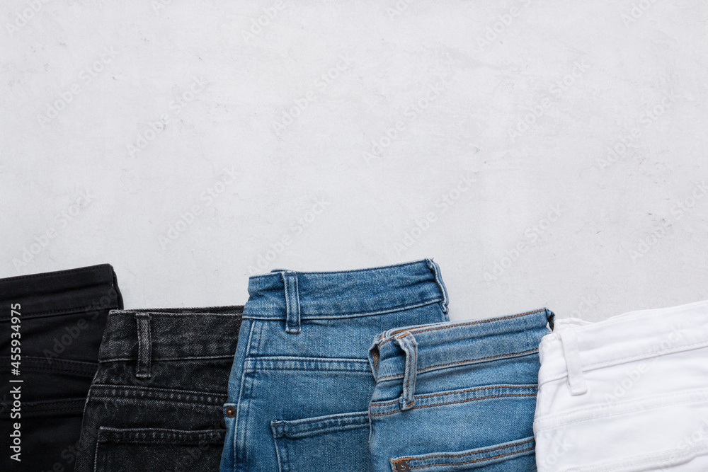 Different types of jeans. Jeans of different colors. Jeans texture ...