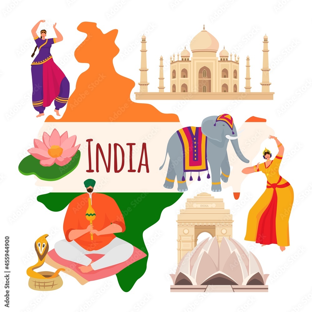 India country research concept, world asian oriental stereotype snake ...