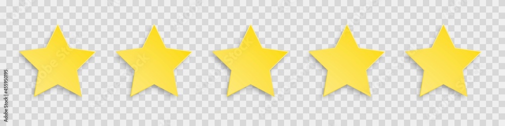 five stars. gold 5 yellow vector star isolated on transparent ...