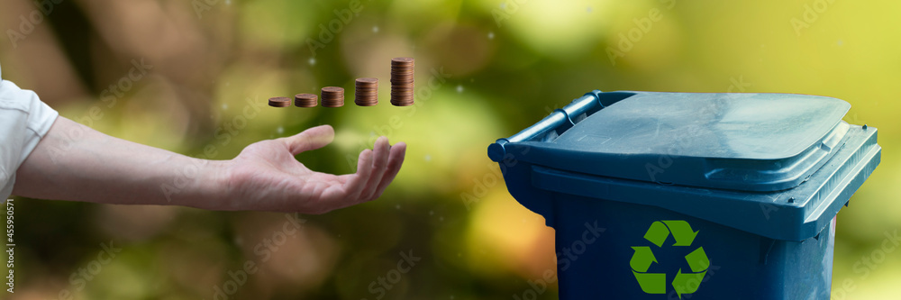 Businessman hand holds stack of coins. Way to make money. Separate ...