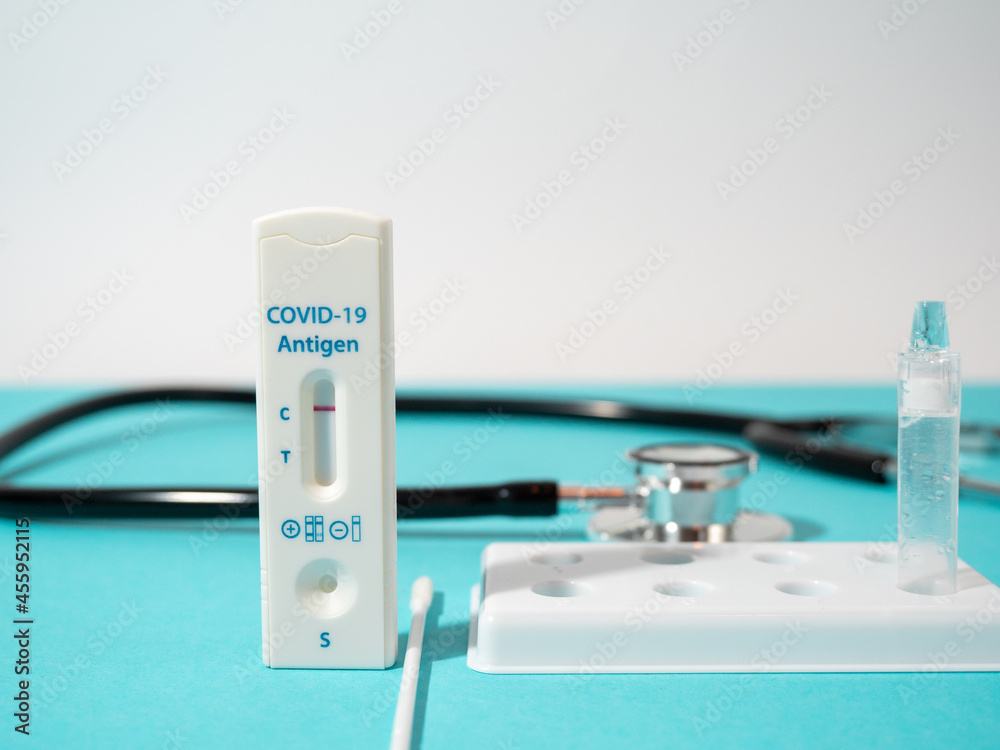 Negative test result using COVID-19 rapid testing device. Stock Photo ...