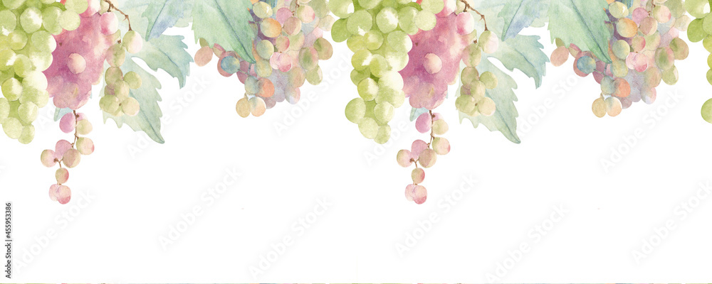 Grape. Seamless watercolor border. Suitable for wallpapers, backgrounds ...