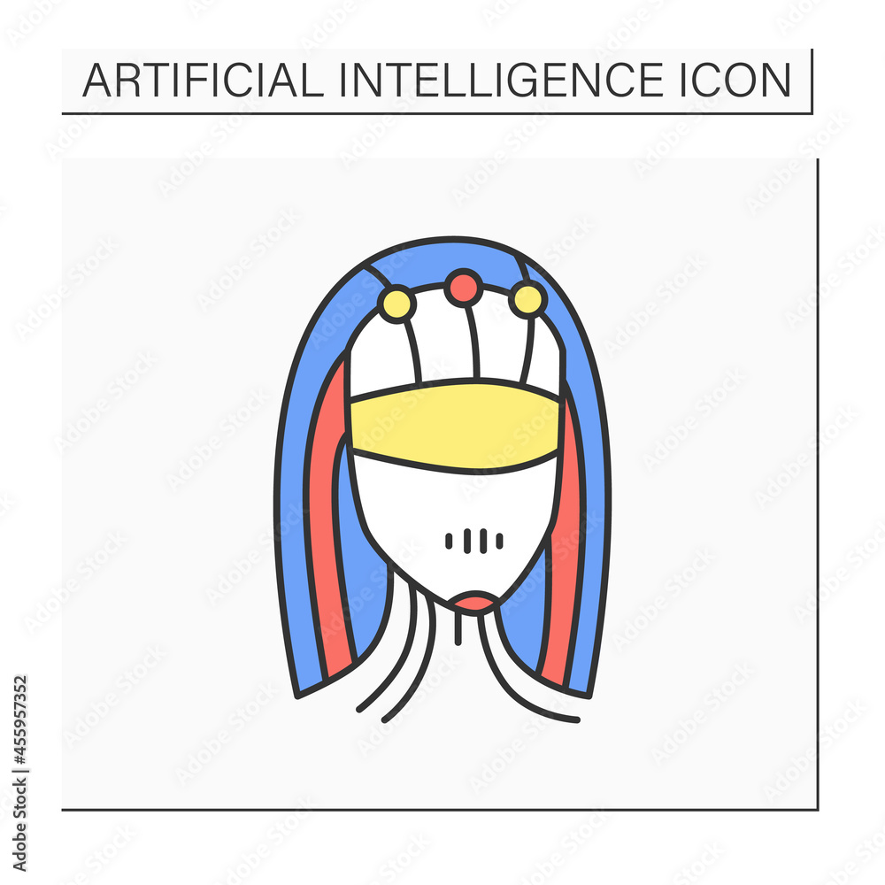 Smart personal assistant color icon. Female robot head with data ...