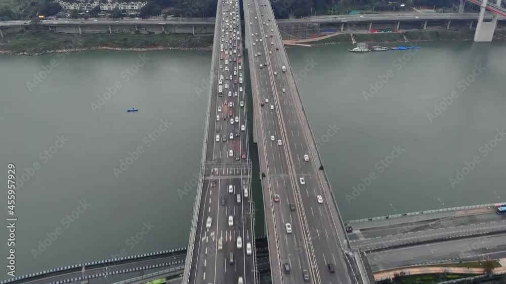 An aerial view of the Chongqing City Highway crossing the Yangtze River ...