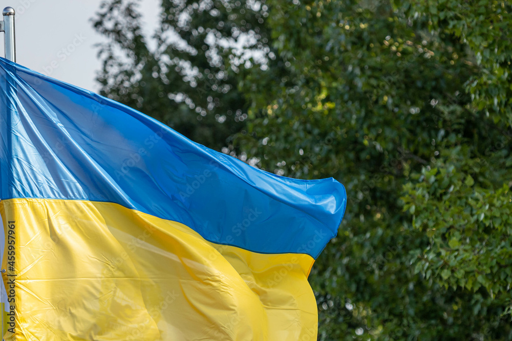 Ukrainian flag. Independent country. Blue-yellow flag against the sky ...
