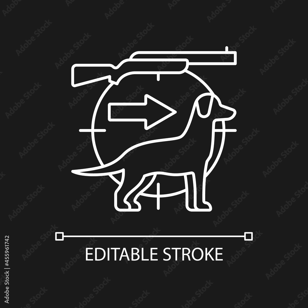 Dog handler white linear icon for dark theme. Breeds for catching preys ...
