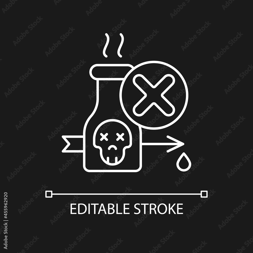 Illegal poison hunting white linear icon for dark theme. Prohibit ...