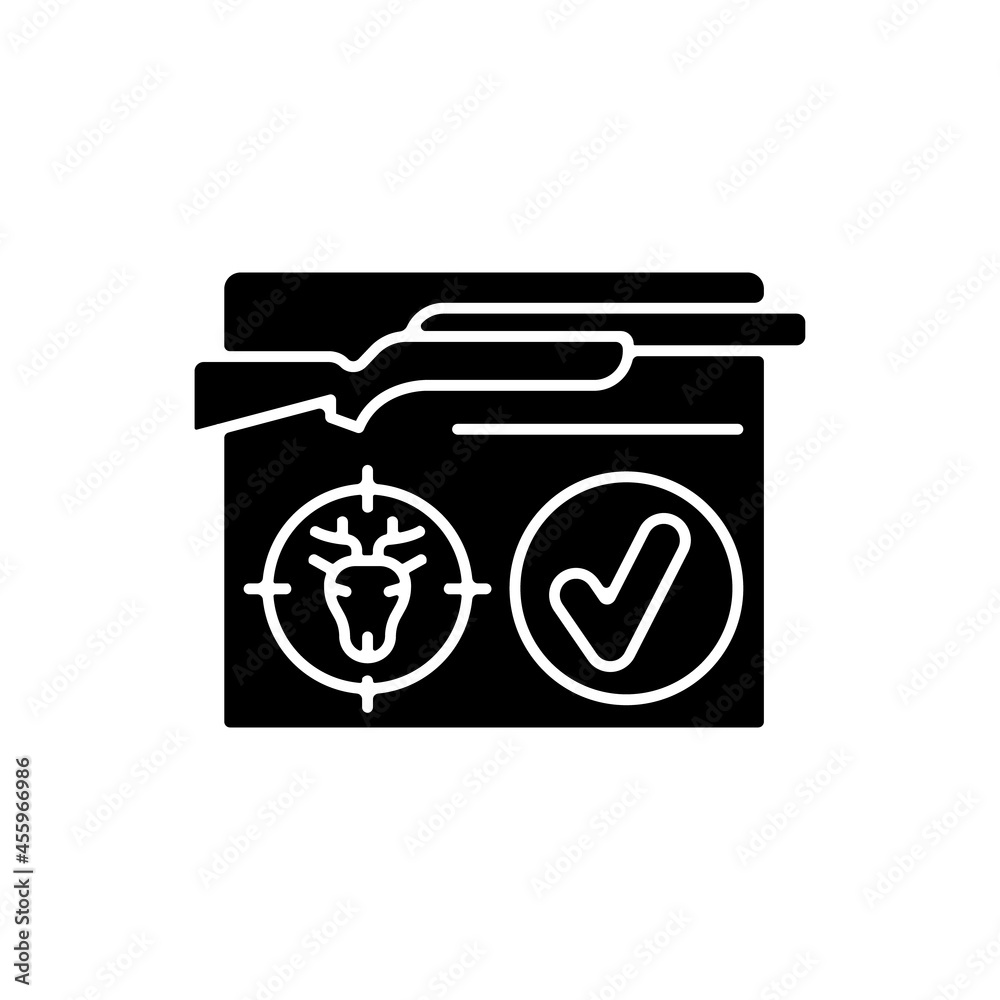 Resident hunting license black glyph icon. Hunt permit, endorsement ...