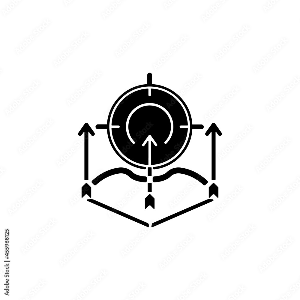 Bow and arrow hunting black glyph icon. Bowhunting. Hunter sits and ...