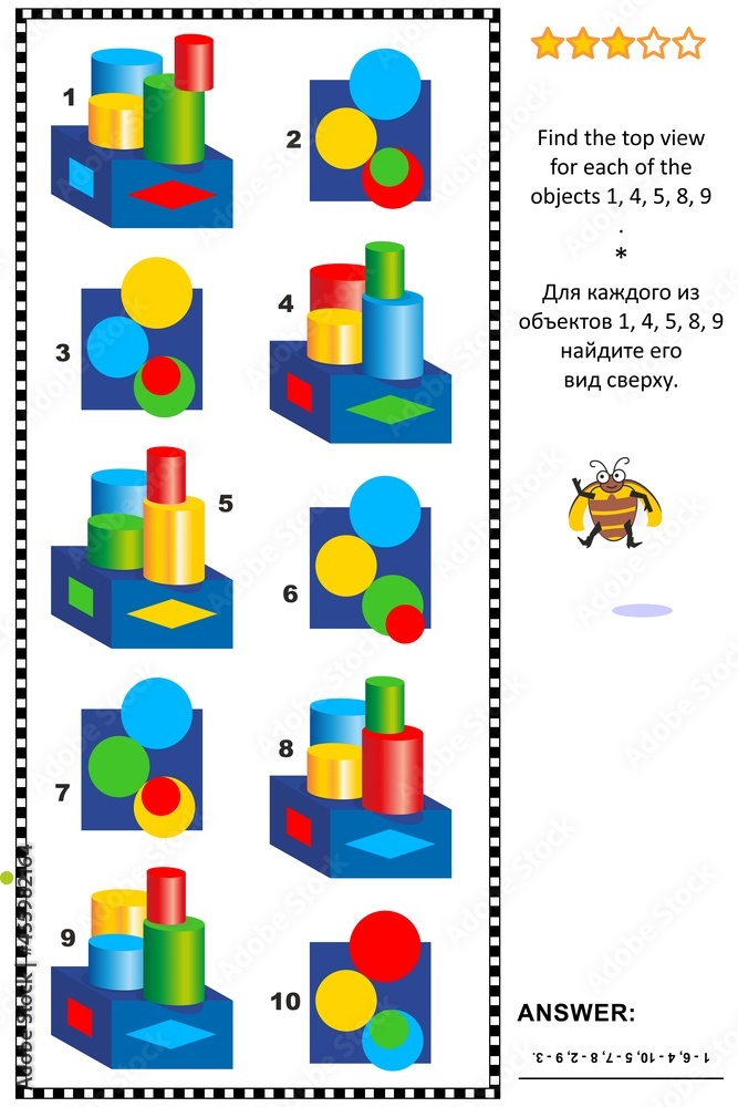 Find top view visual math puzzle for basic solids Stock Vector | Adobe ...