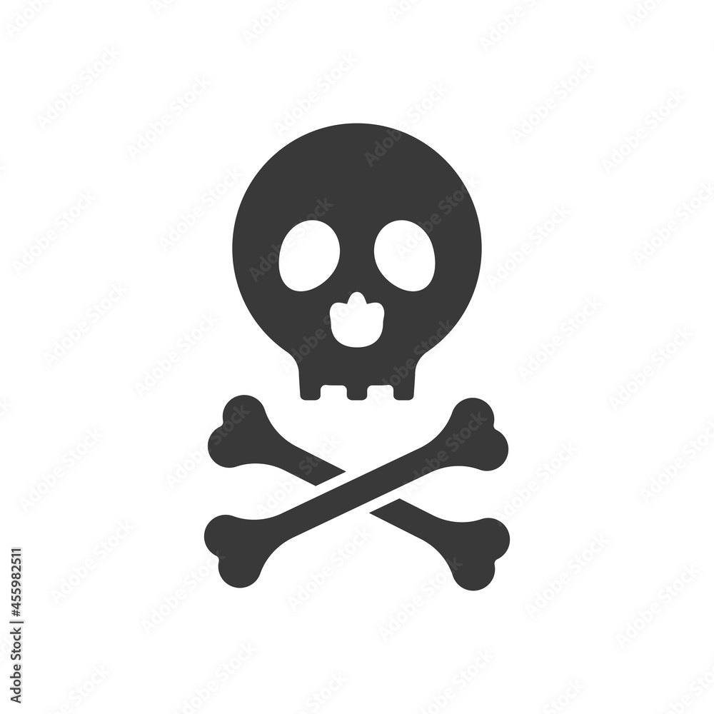 Skull with crossed bones. Danger sign. Death black silhouette symbol ...