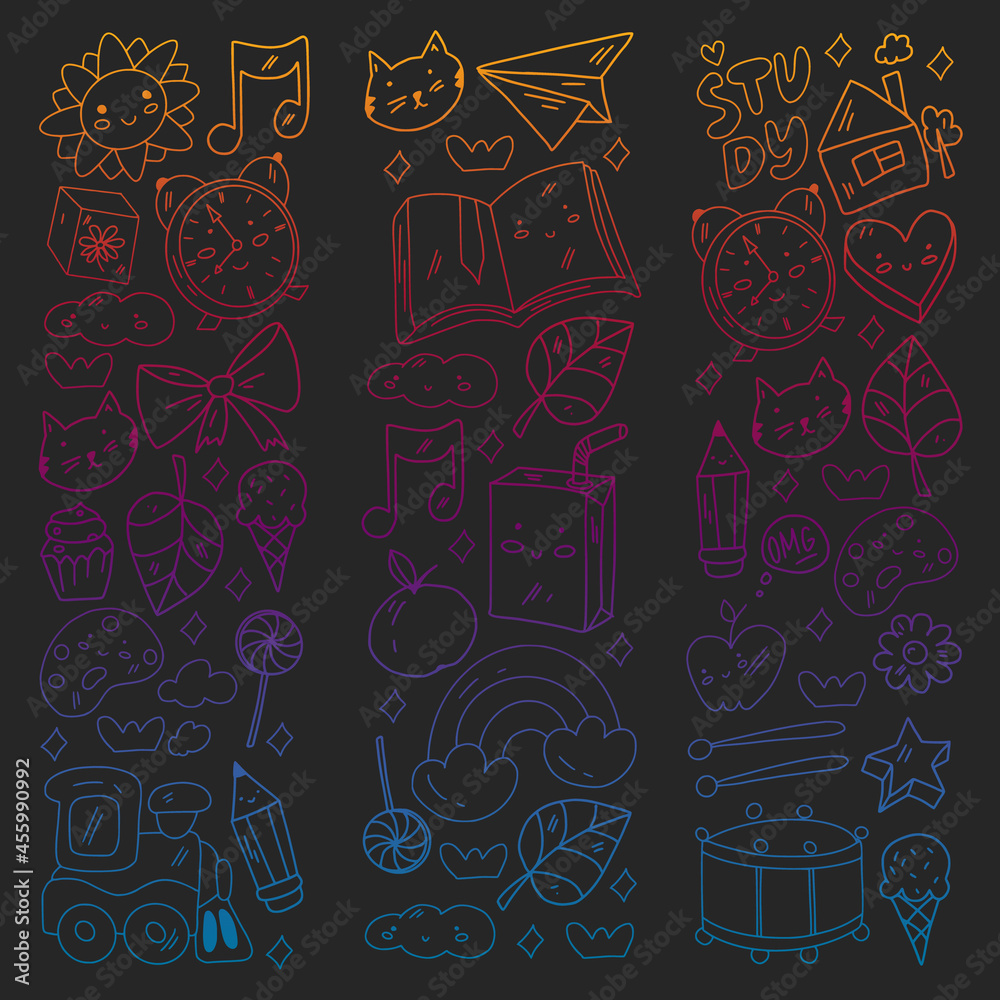 Vector pattern with school icons. E-learning, online education. Stock ...