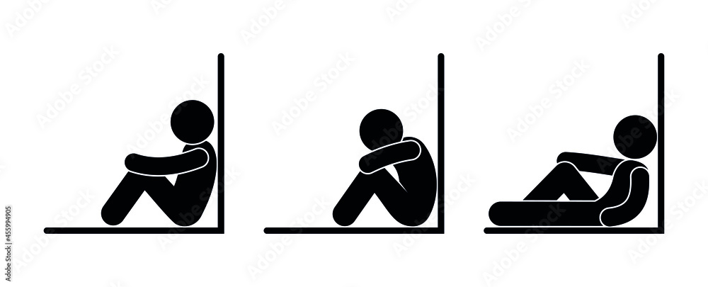 man sits near the wall, different poses of people having a rest, stick ...