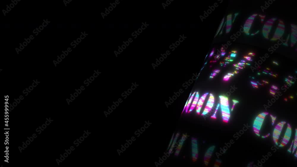 COMING SOON colorful text word flicker light animation loop rotation tube with glitch text ...