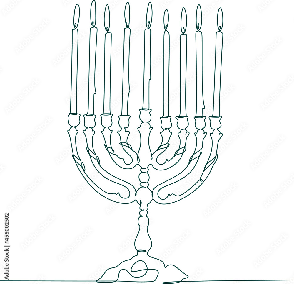 Hanukkah set of line art menorah icon isolated on black background ...