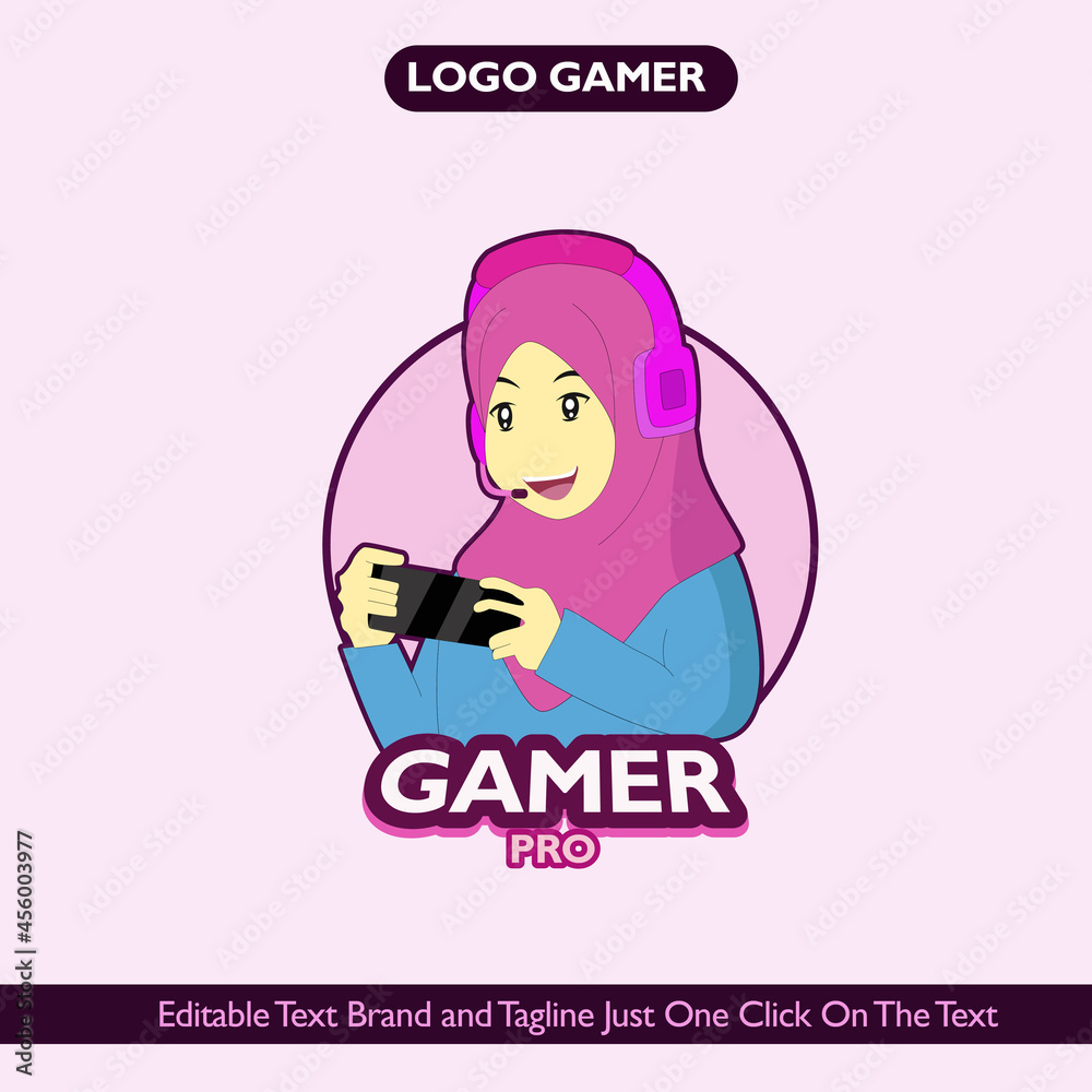 Avatar gamer logo design with Muslim girl character Stock Vector ...