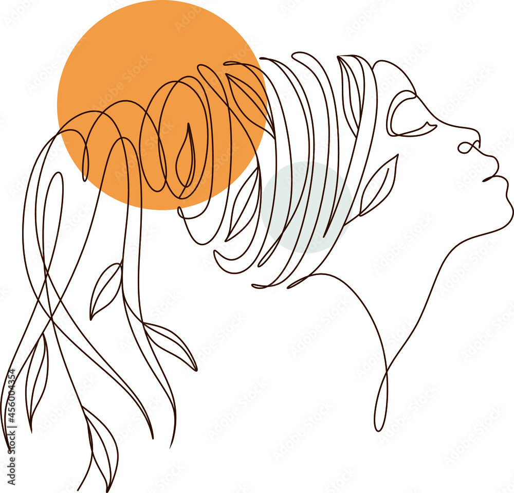 Line art woman tree. Nature face vector. Flower face. Organic botanical ...