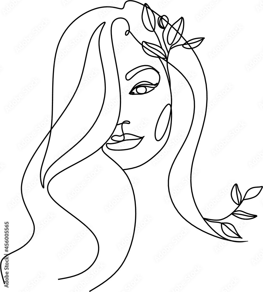Minimal Line Art Woman with Flowers Poster. One line drawing flower ...