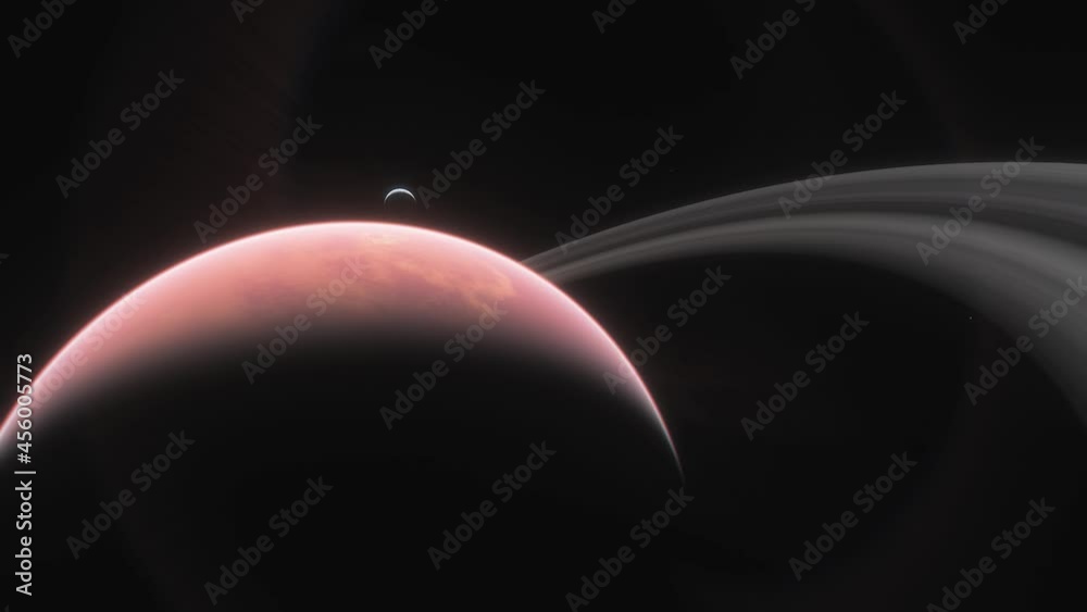 Alien exoplanet in another solar system with beautiful rings. Planet in ...