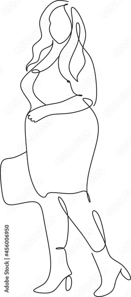 Beautiful woman plus size body line art illustration. Minimalist linear ...