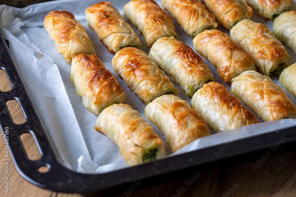 Turkish Tepsi Boregi, Round Borek, Tray pastry (Turkish name; rulo ...